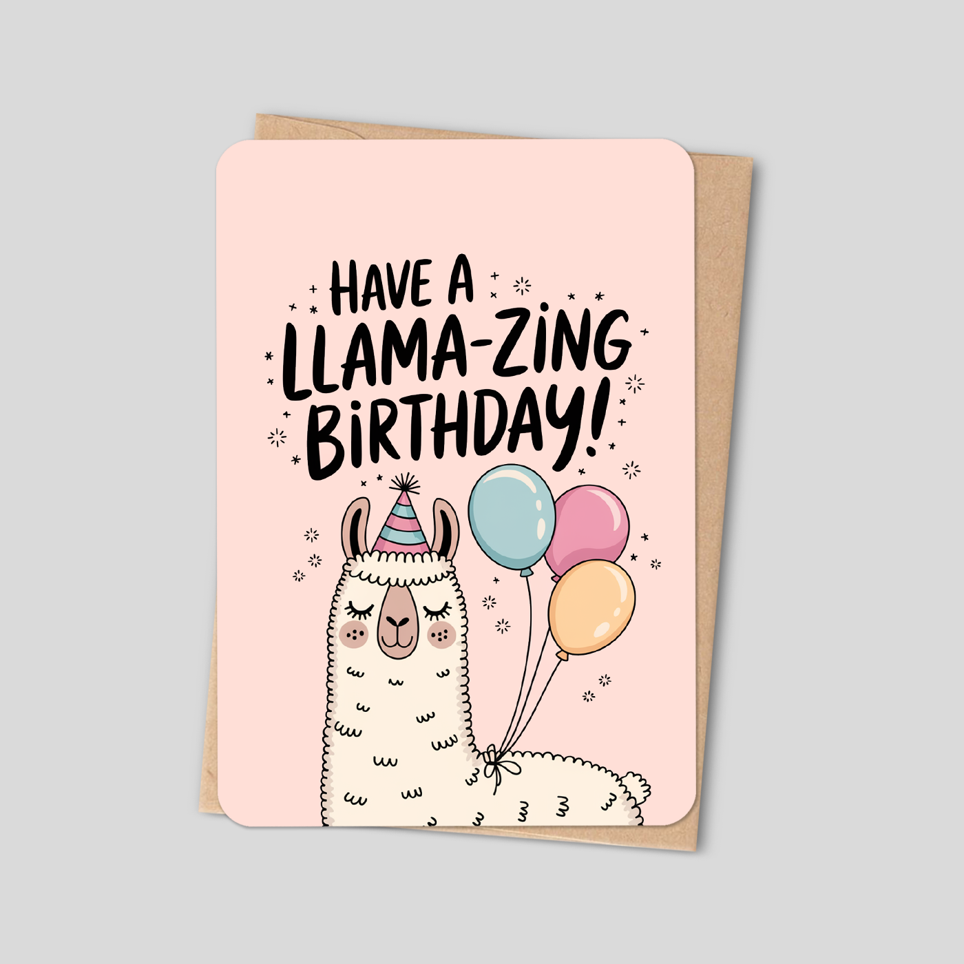 Llama-zing Birthday" Cute Minimalist Birthday Card with Llama and Balloons