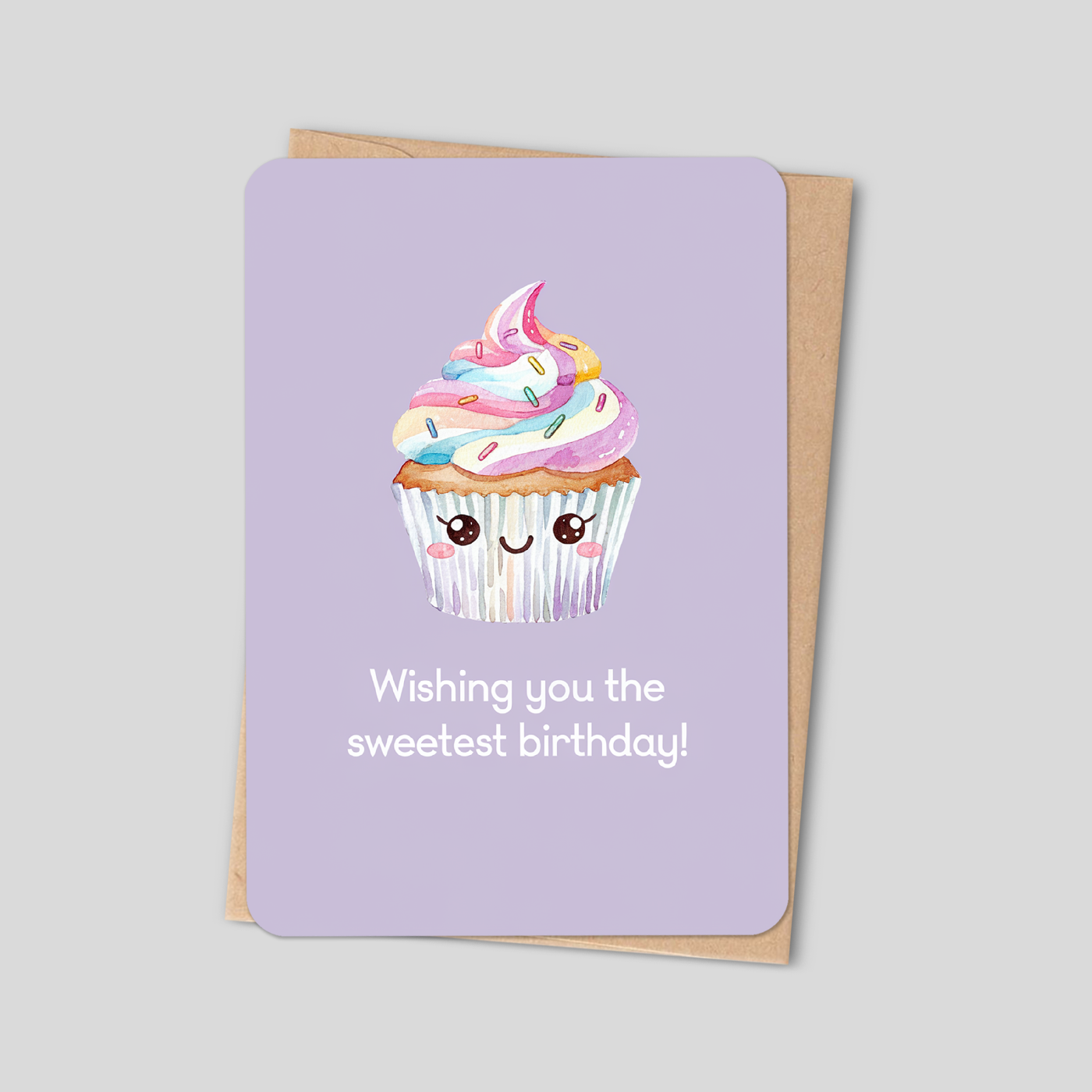 Cupcake Birthday Card – Cute Kawaii, Sweet, Blank Inside