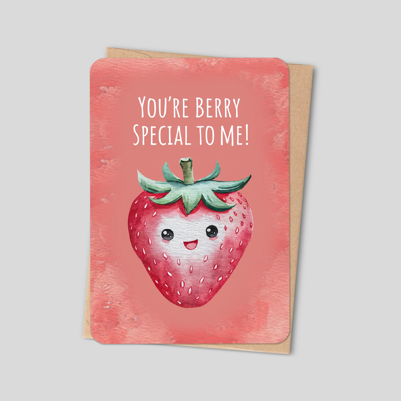 Strawberry Card – Cute Kawaii Love, Friendship, Blank Inside